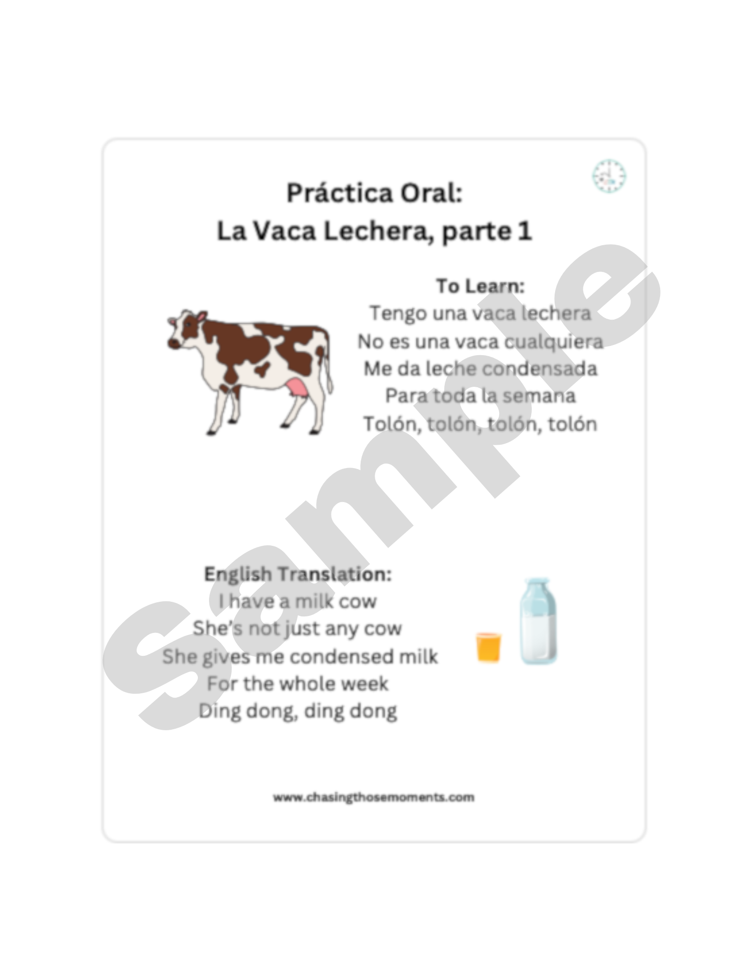 Spanish Poem/Song for Kids - La Vaca Lechera - Chasing Those Moments